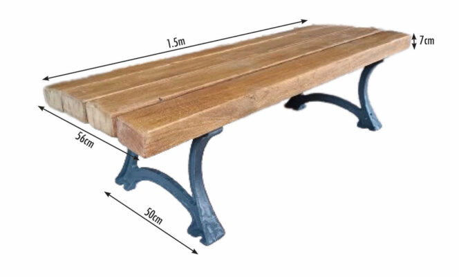 1.5m CHELSEA Backless solid oak bench with cast iron legs | The Rustic ...